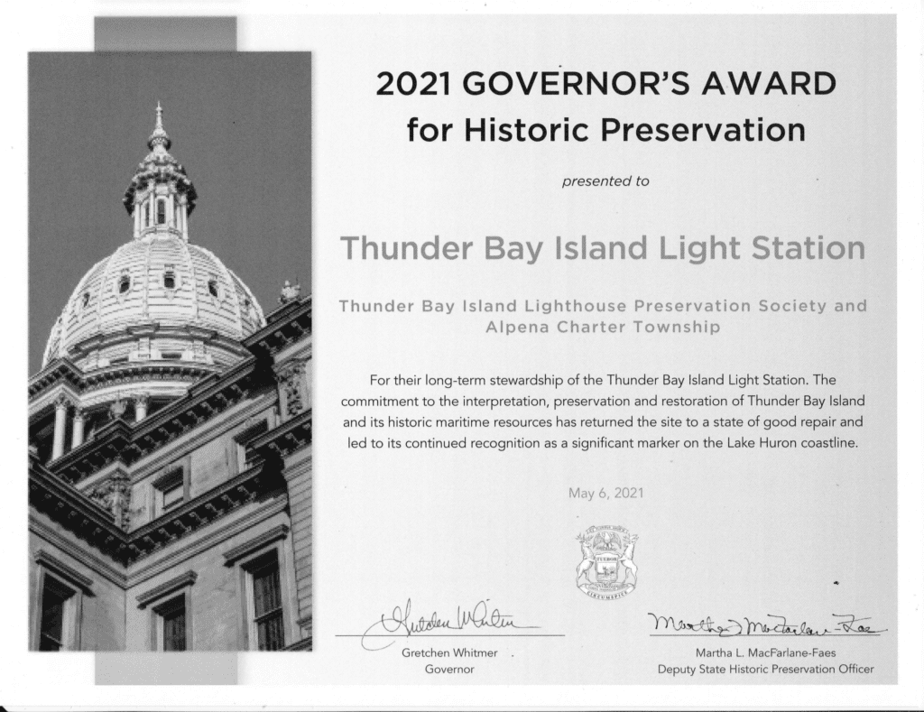 2021 Governor’s Award for Historic Preservation – Thunder Bay Island